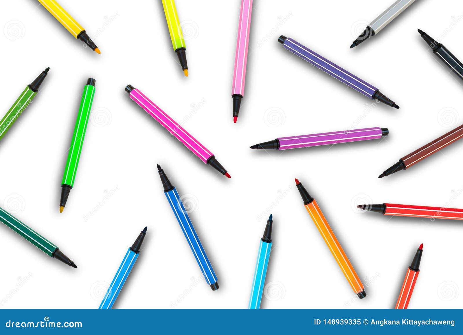 Randomize of Colorful Magic Pens Isolated on White Background. Stock ...