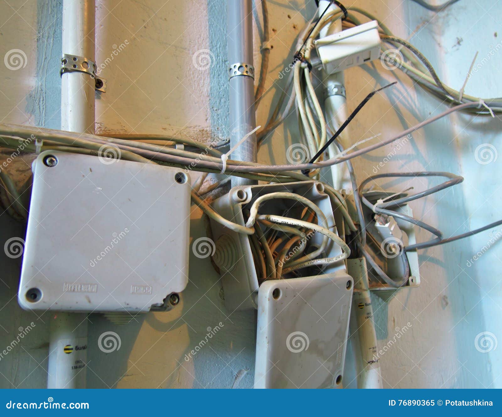 Randomly Arranged in the Communication Network Wires in Boxes on the ...