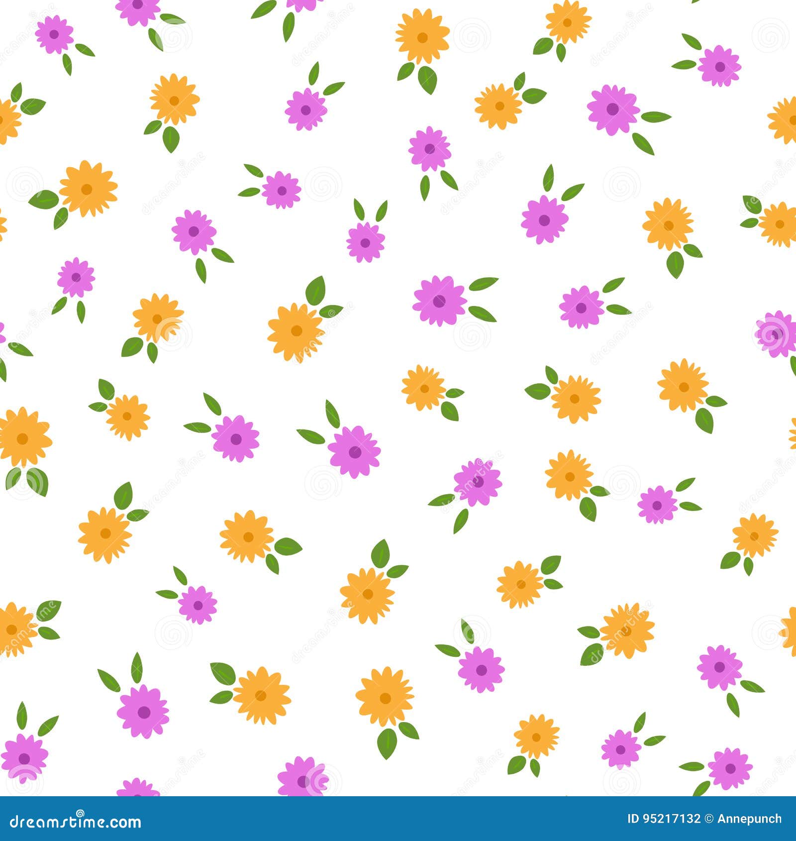 Randomly Scattered Small Flowers with Leaves. Colored Floral Seamless ...