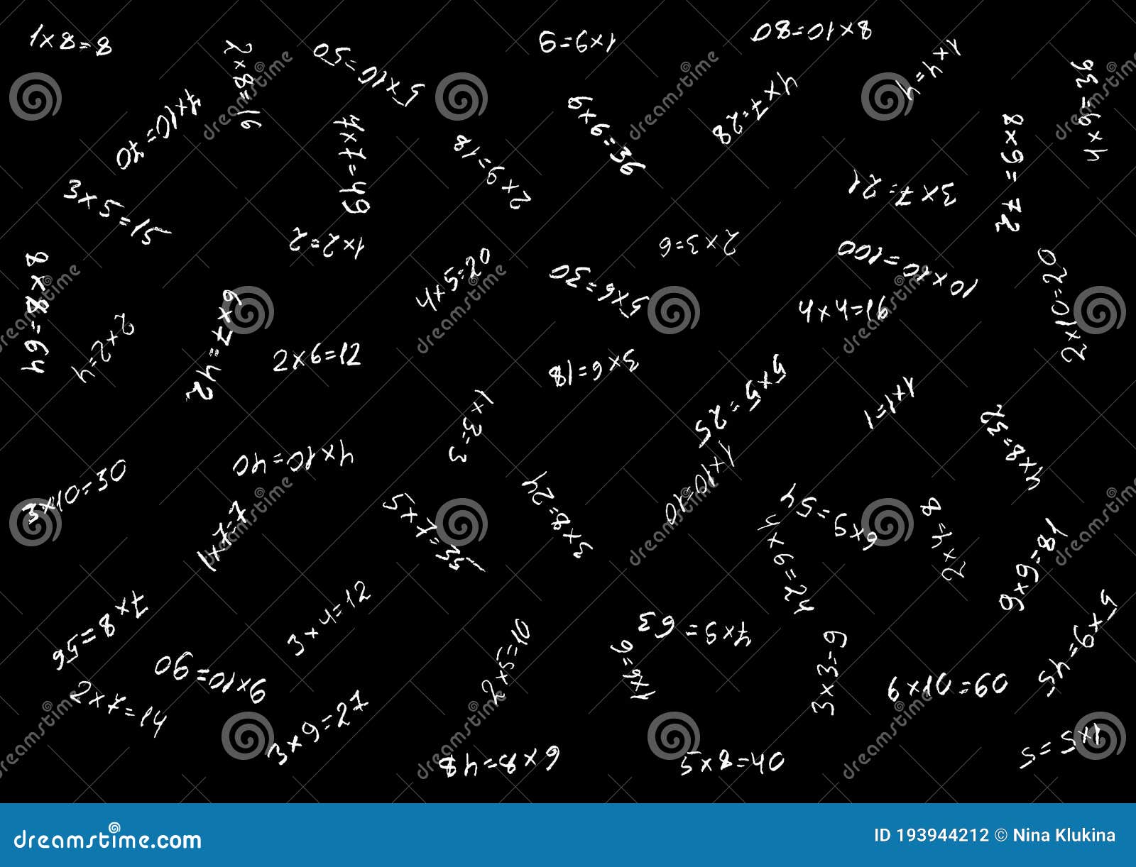 Randomly Written Multiplication Table on a Black Background Stock ...