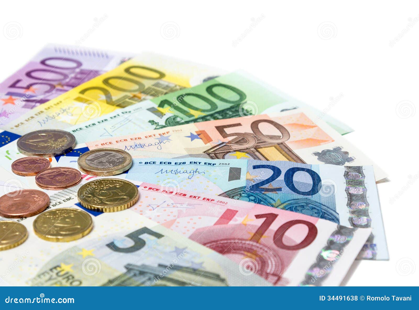Range Banknotes and Coins Euro - Isolated Stock Photo - Image of euro ...
