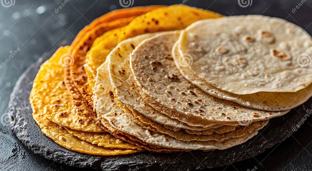 A Range of Different Types of Mexican Tortillas on a Table on Black ...