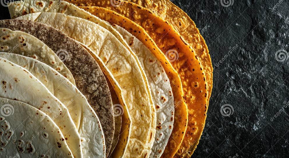 A Range of Different Types of Mexican Tortillas on a Table on Black ...