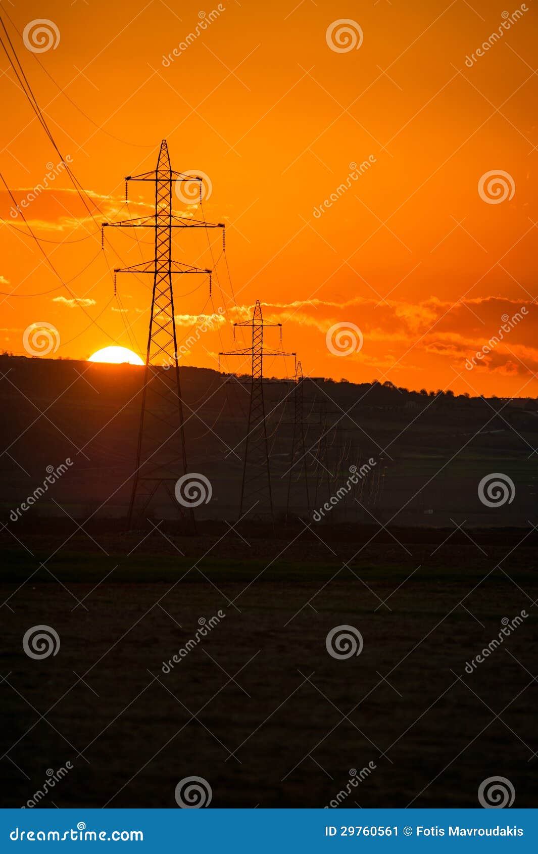 Sunset over power line stock image. Image of industry - 29760561