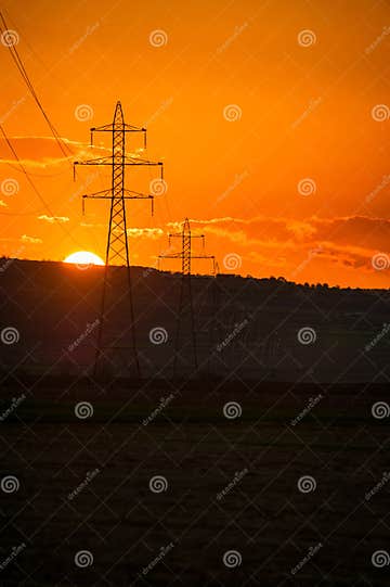 Sunset over power line stock image. Image of industry - 29760561