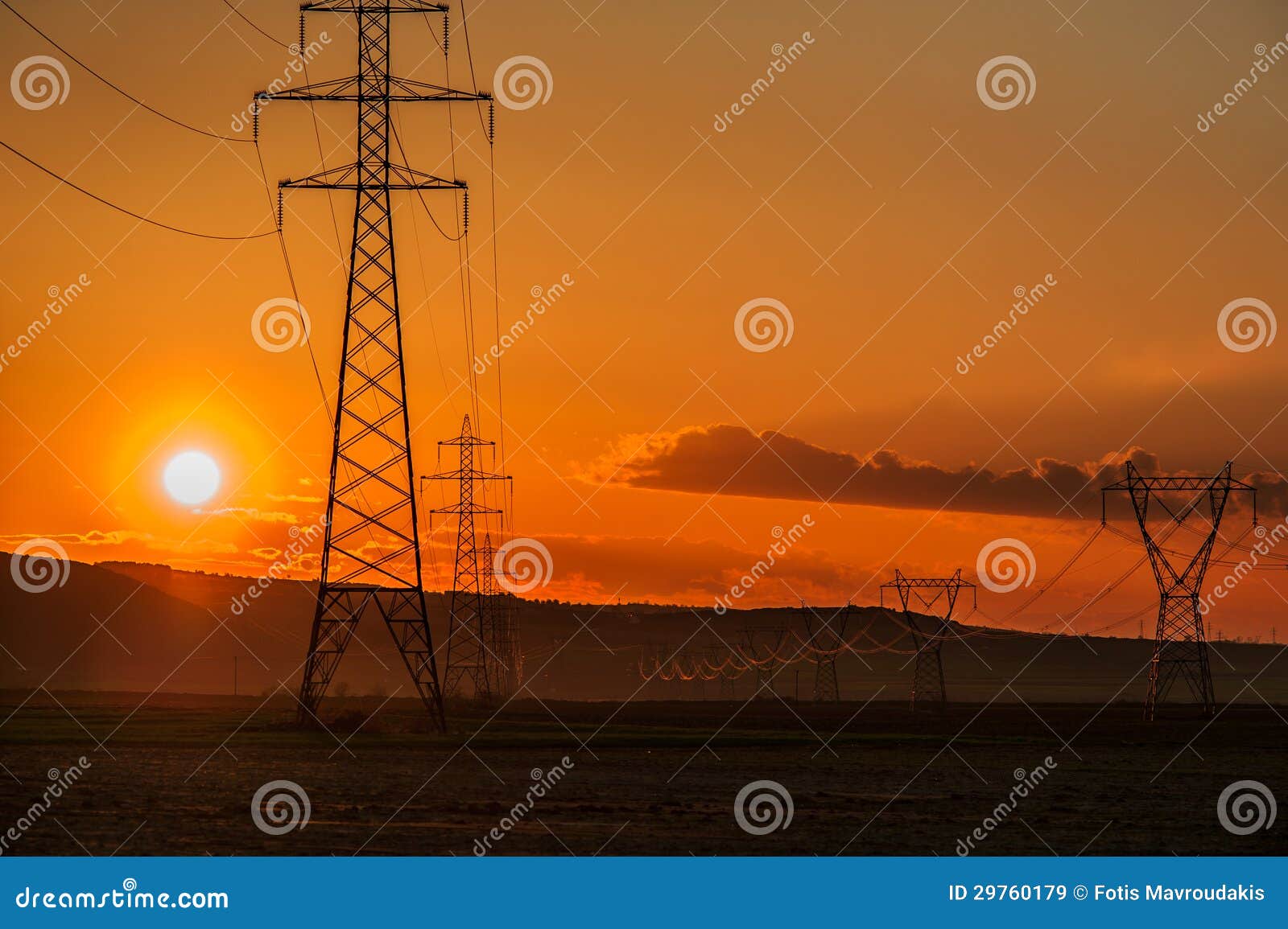 Power Line Towers at Sunset Stock Image - Image of electrical, high ...