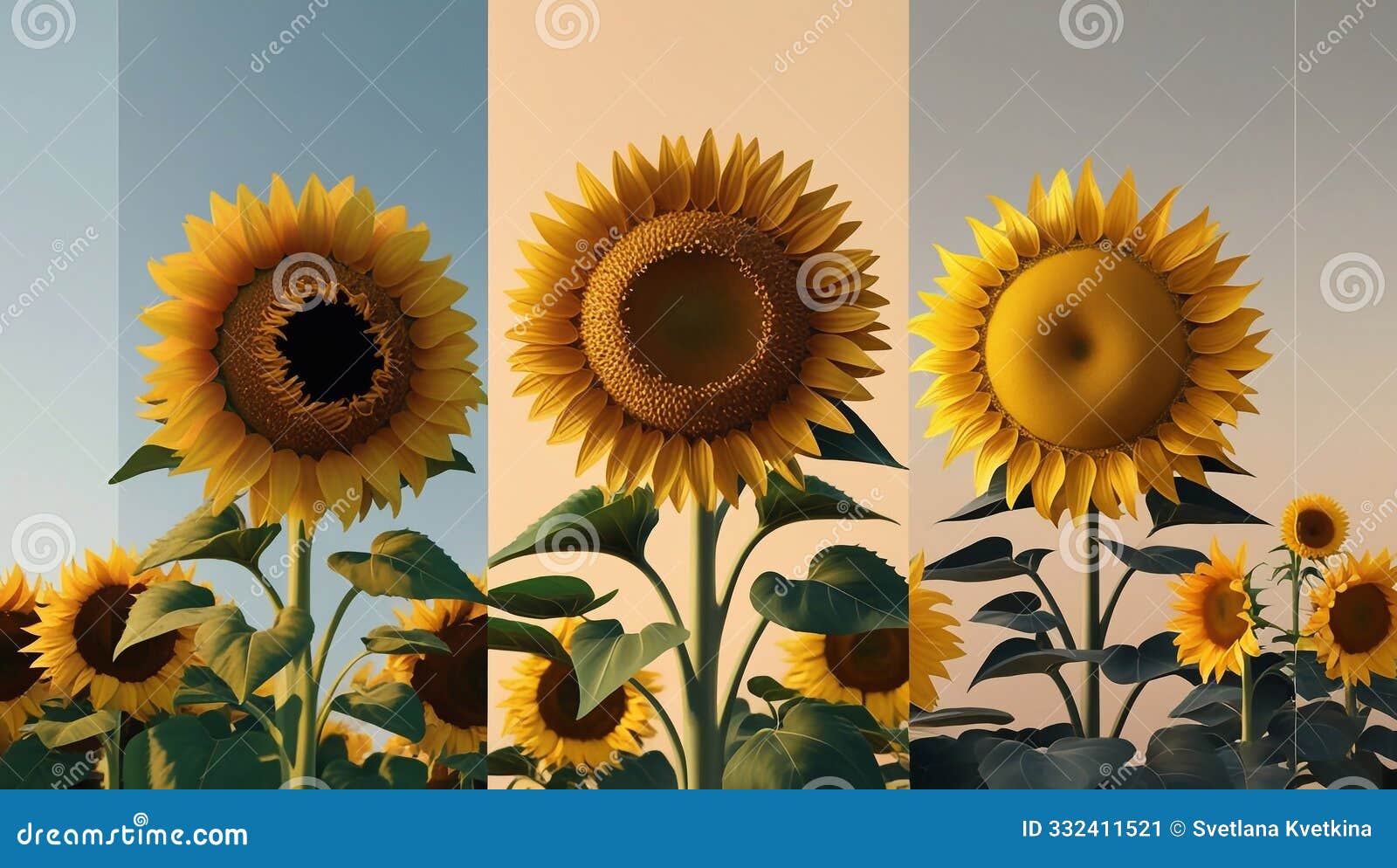A Range of Stylistic Variations of a Sunflower, from a Realistic and ...