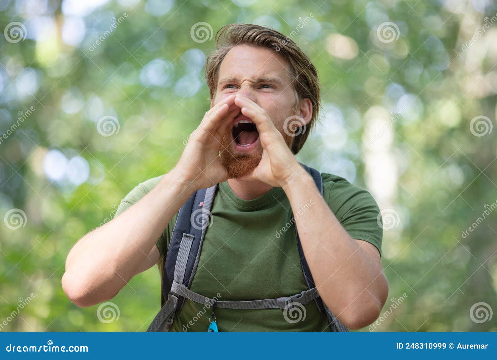 Ranger Calling Out in Forest Stock Image - Image of summer, wood: 248310999