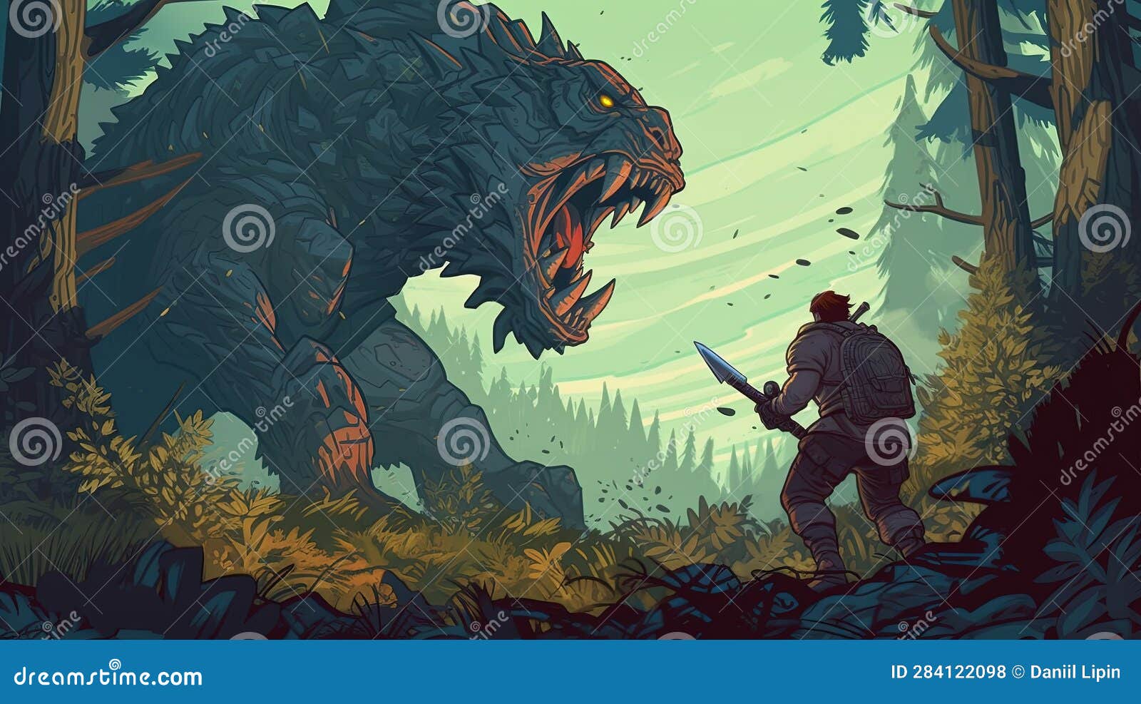 A Ranger Tracking a Beast through a Forest Stock Illustration ...