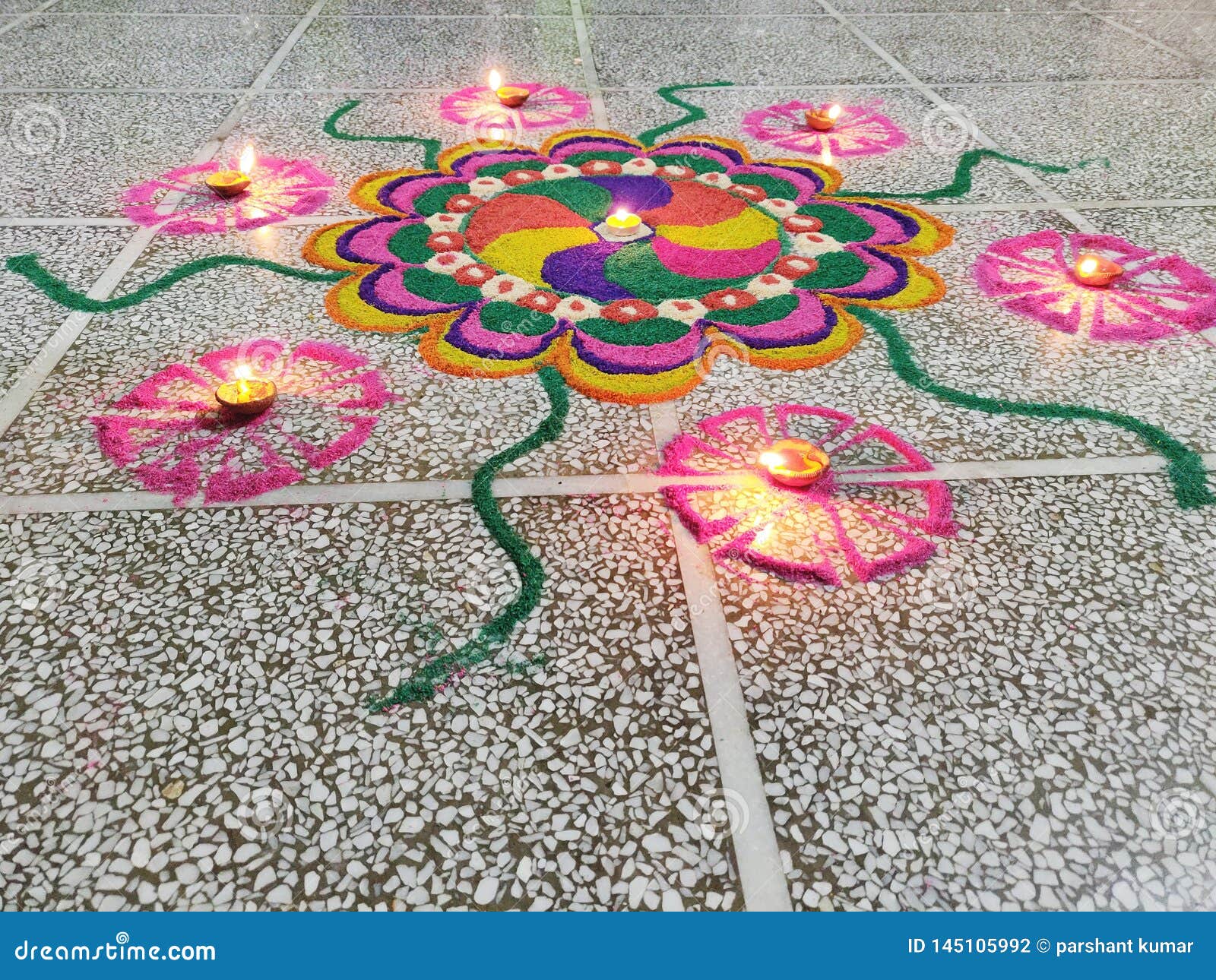 Rangoli stock photo. Image of coloured, colourful, flowers - 145105992