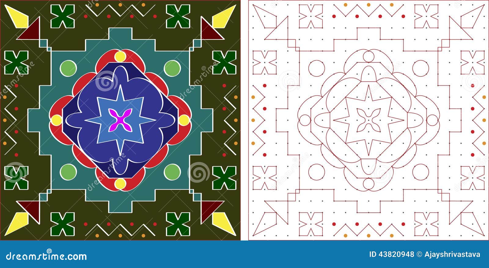 Rangoli Design Flowers And Leaves Black And White Vector Illustration ...