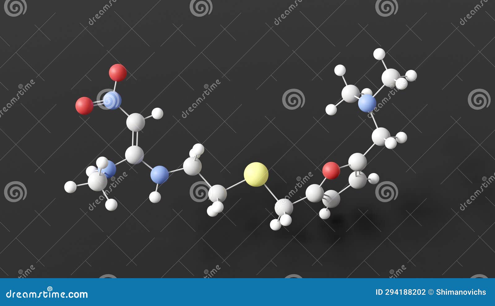 Ranitidine Molecule, Molecular Structure, Histamine H2-antagonists ...