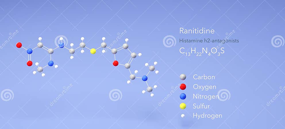 Ranitidine Molecule, Molecular Structures, Histamine H2-antagonists, 3d ...