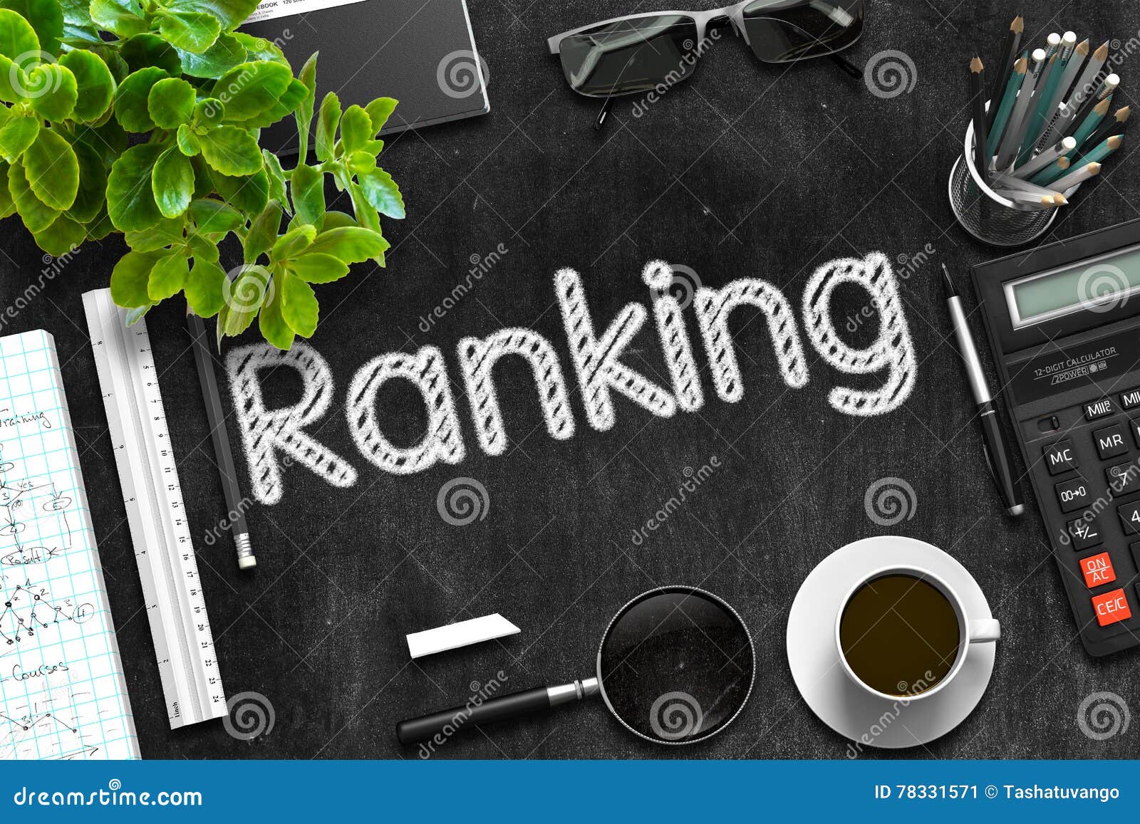 Ranking Concept on Black Chalkboard. 3D Rendering. Stock Image - Image ...