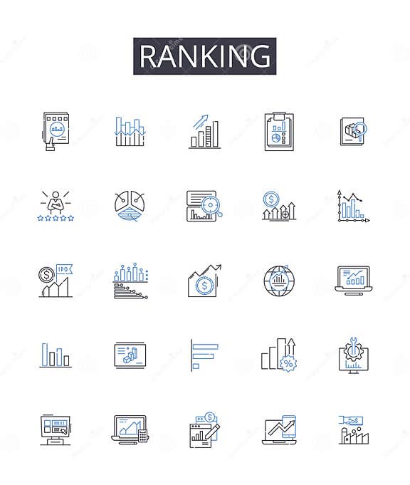 Ranking Line Icons Collection. Evaluation, Grading, Scoring, Rating, Classifying, Ordering ...
