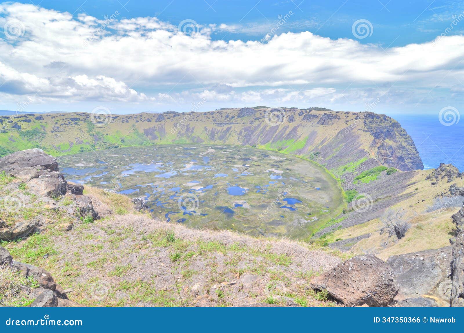 Rano Kau Volcano of Easter Island, Chile Stock Photo - Image of ...