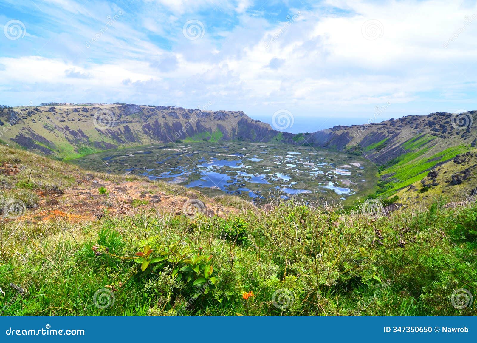 Rano Kau Volcano of Easter Island, Chile Stock Photo - Image of cliff ...