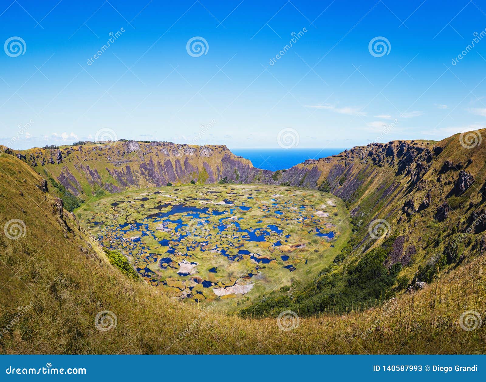 Rano Kau Volcano Crater - Easter Island, Chile Stock Image - Image of ...