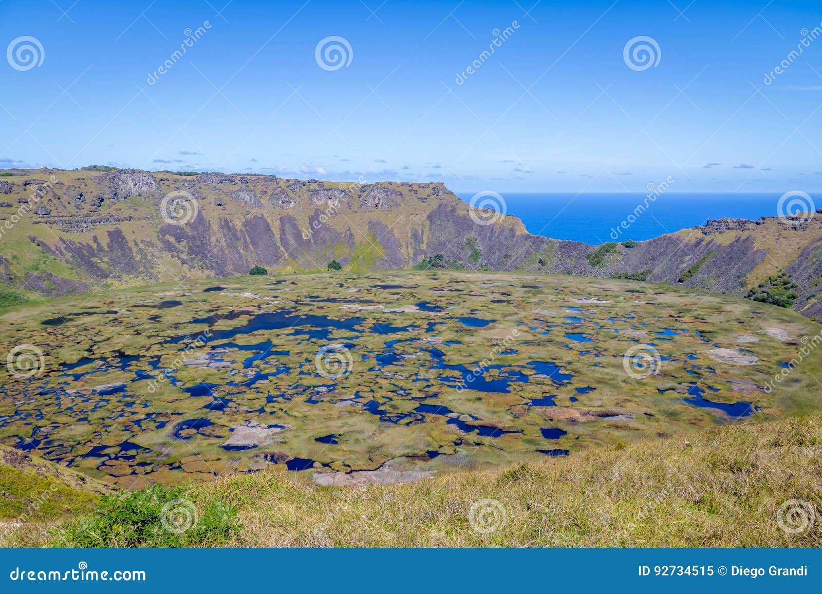 Rano Kau Volcano Crater - Easter Island, Chile Stock Image - Image of ...
