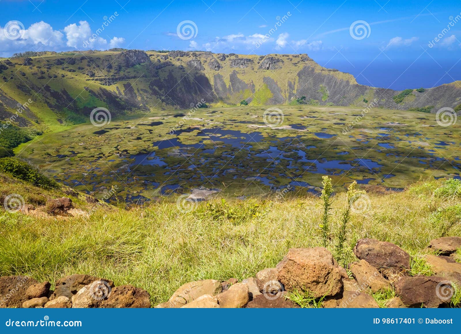 Rano Kau Volcano Crater in Easter Island Stock Image - Image of green ...