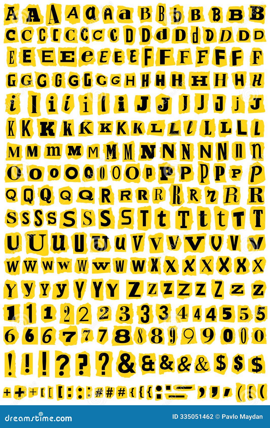 Ransom Letters Cut Out Yellow and Black Alphabet Stock Vector ...