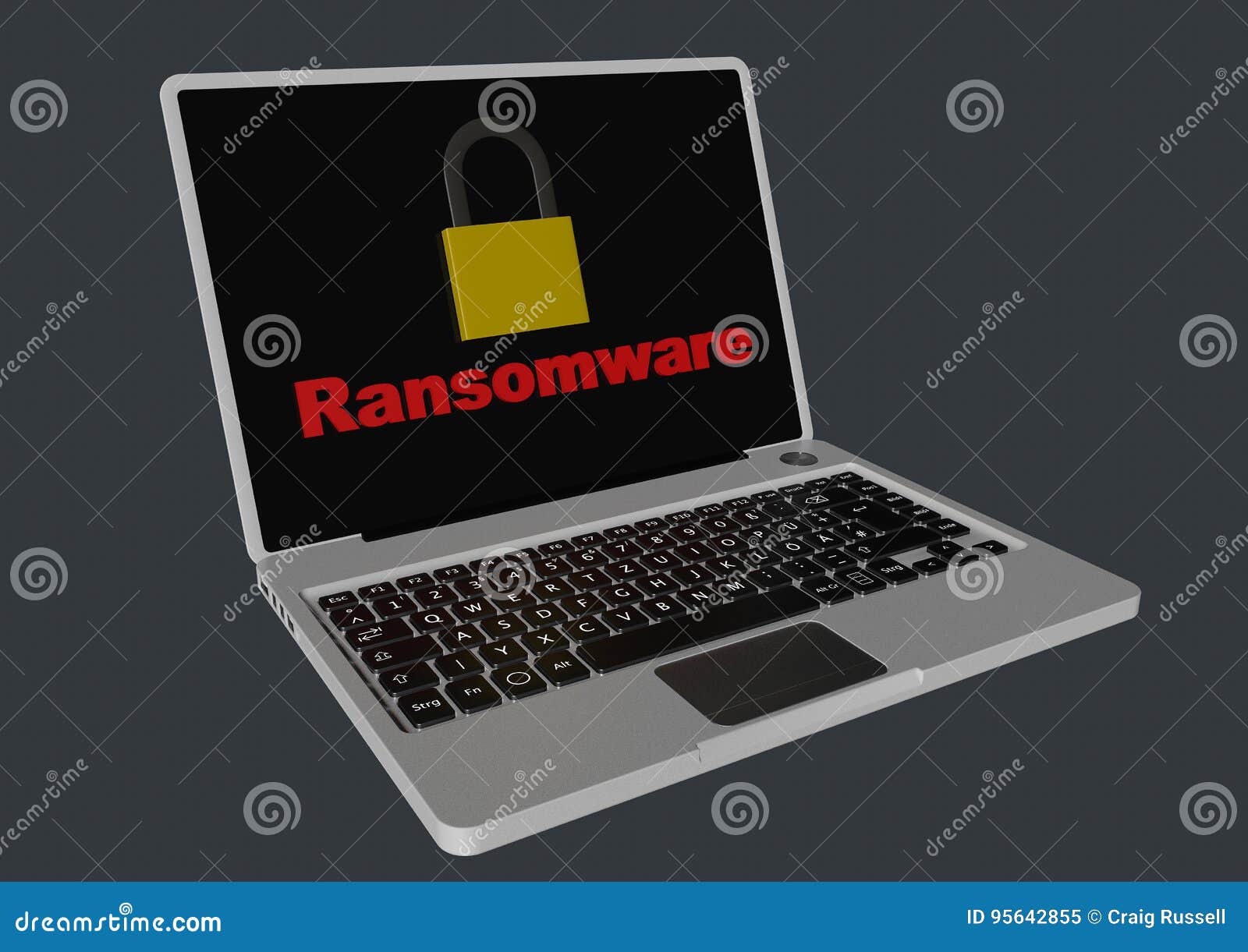 Ransomware 3D with Padlocks - Laptop Stock Illustration - Illustration ...