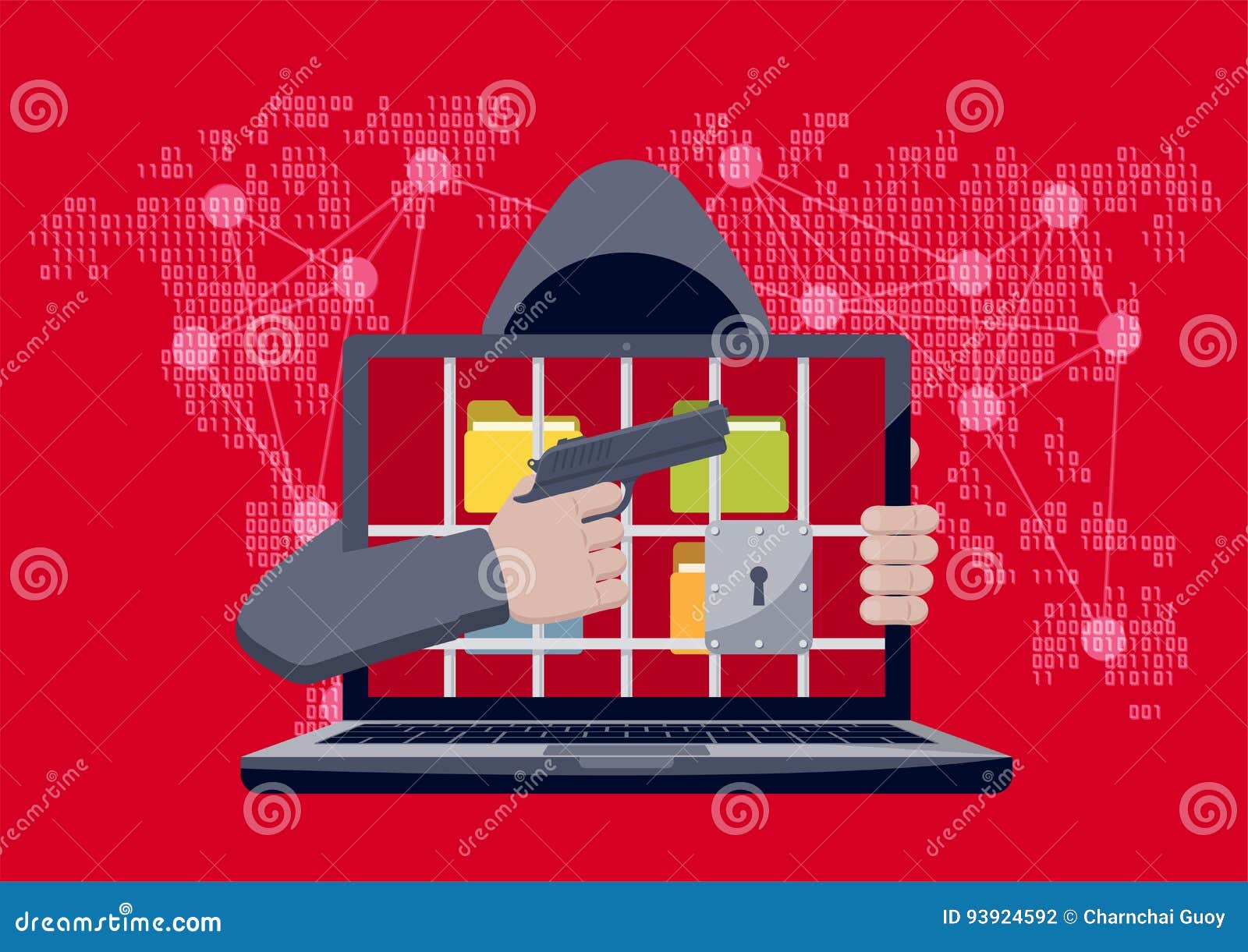 Ransomware with Hacker Pointing Gun Stock Vector - Illustration of ...