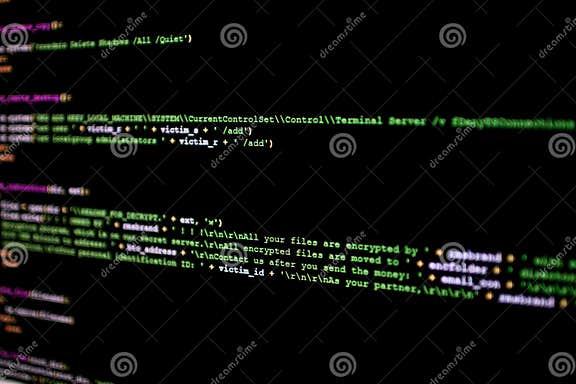 Ransomware Source Code. Malicious Script Source Code that Encryp Stock ...
