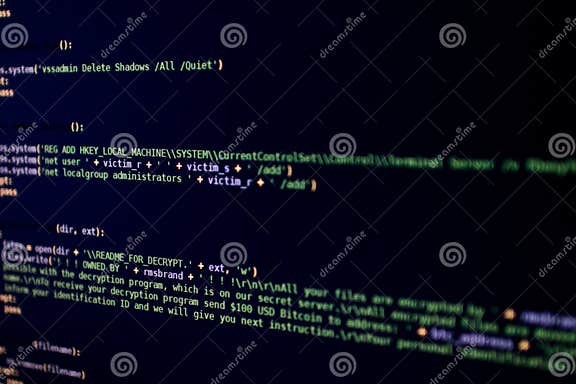 Ransomware Source Code with Notice Asking Money in Bitcoin Stock Image ...