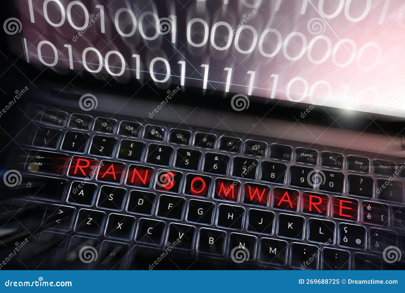 Ransomware Text on Illuminated Keyboard of a Modern Laptop with ...