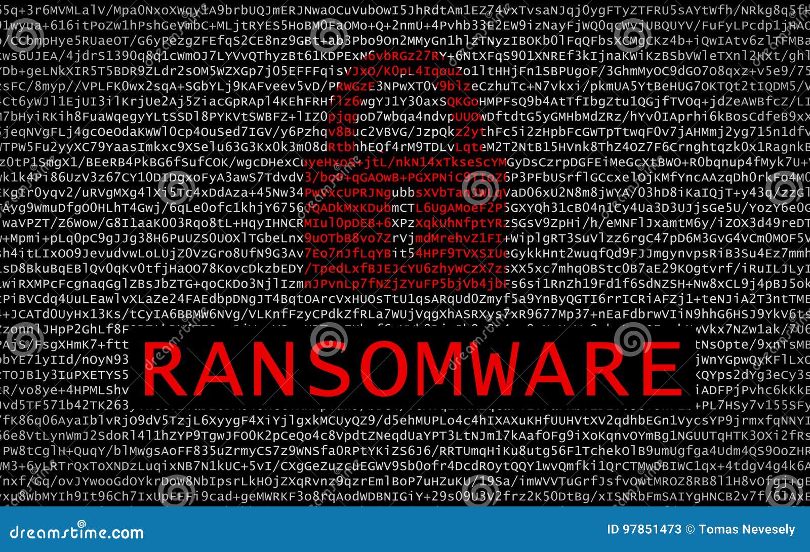 Ransomware Text with Red Lock Over Encrypted Text Stock Illustration ...