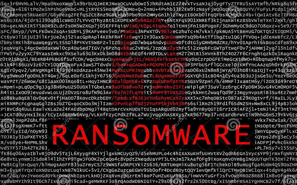 Ransomware Text with Red Lock Over Encrypted Text Stock Illustration ...