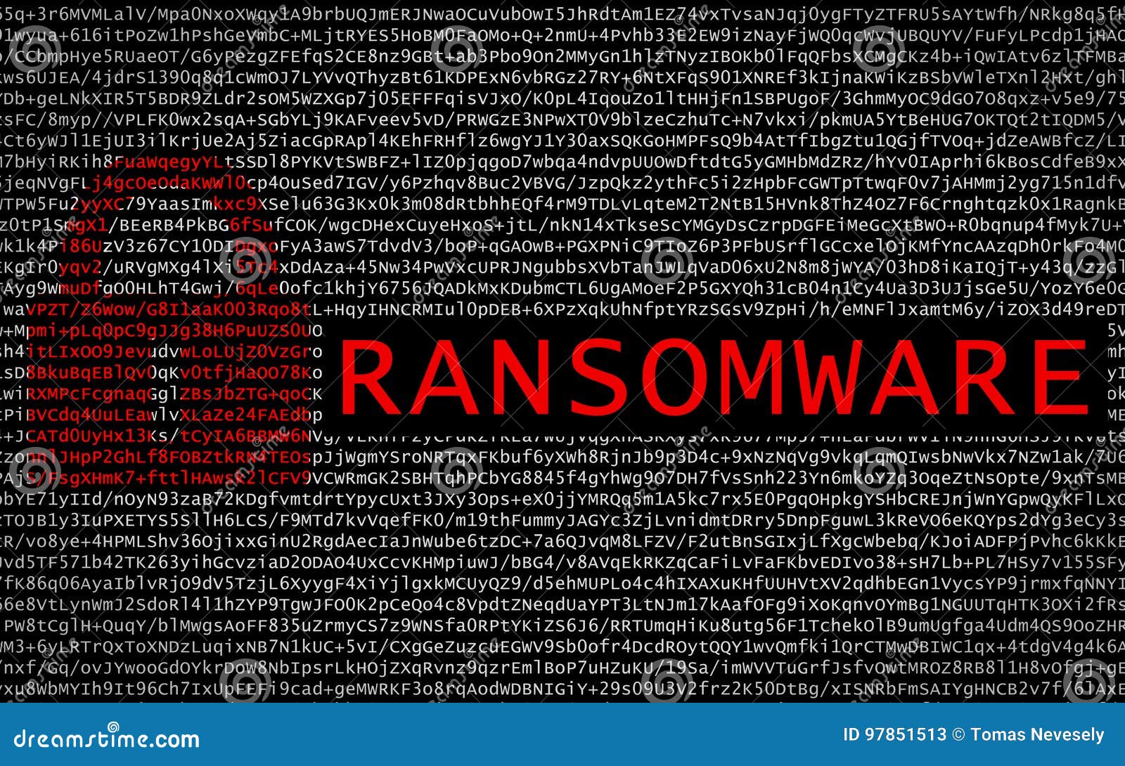 Ransomware Text with Red Lock Over Encrypted Text Stock Illustration ...
