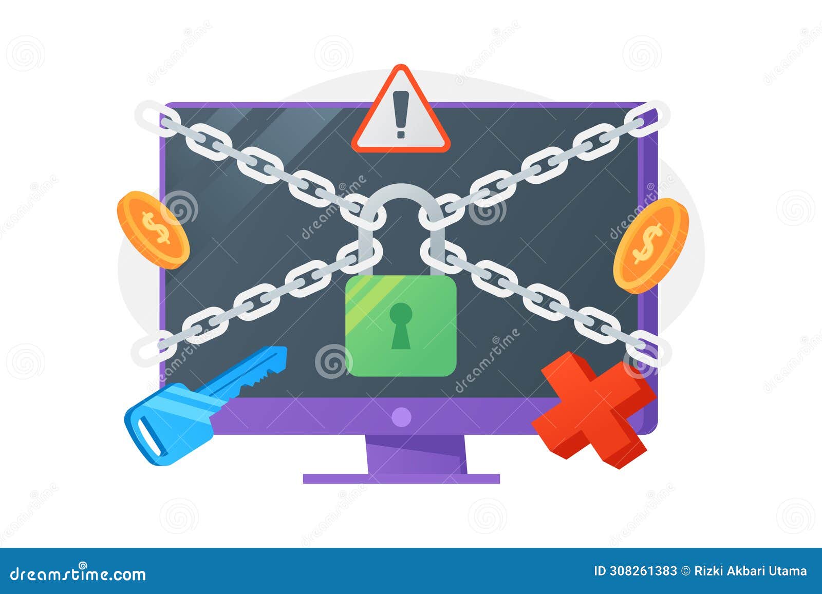 Computer Locked by a Ransomware Vector Illustration. Stock Illustration ...