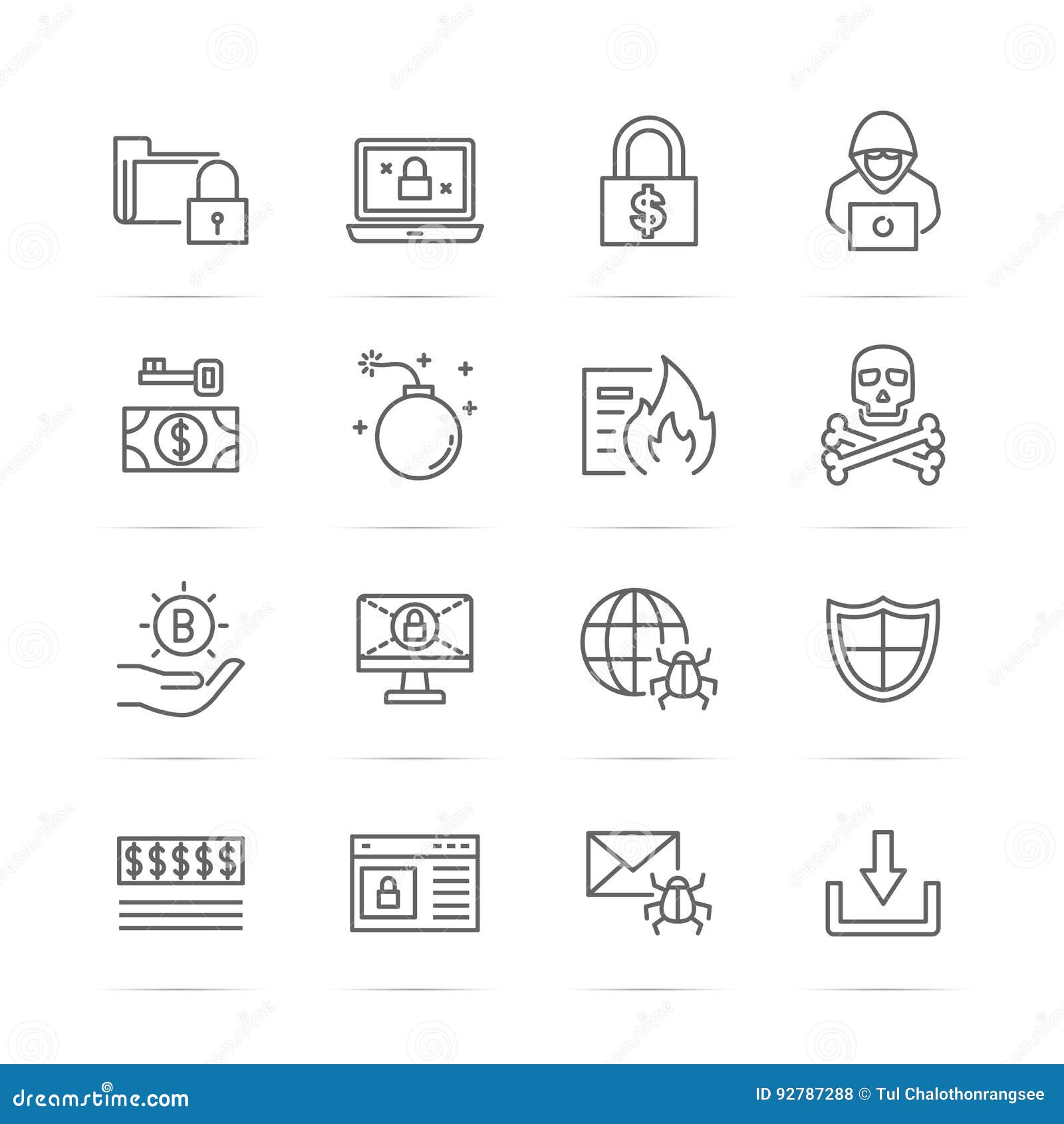 Ransomware Vector Line Icons Stock Vector - Illustration of hacker ...
