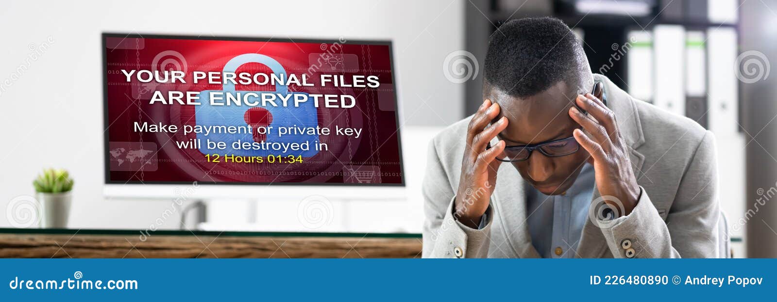 Ransomware Virus Extortion Attack. Man Stock Photo - Image of attacks ...