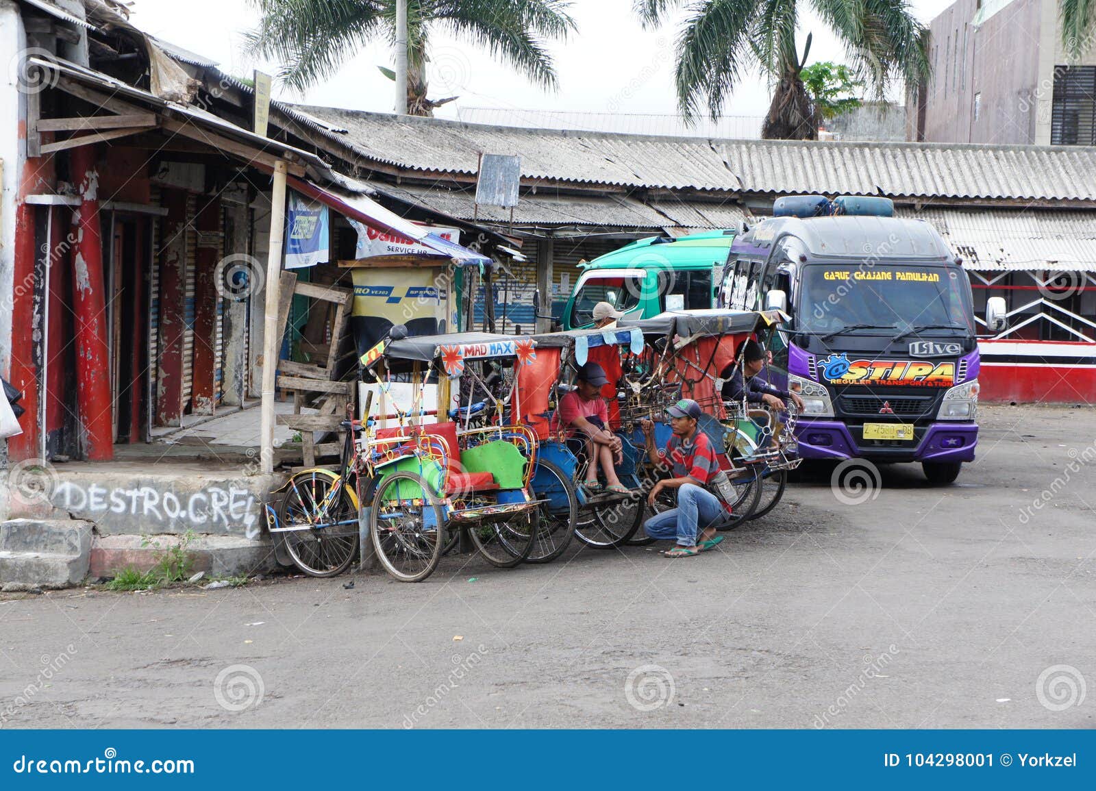 Ransport in Indonesia - Mini Buses, Rickshaws and Pedestrians, Java ...