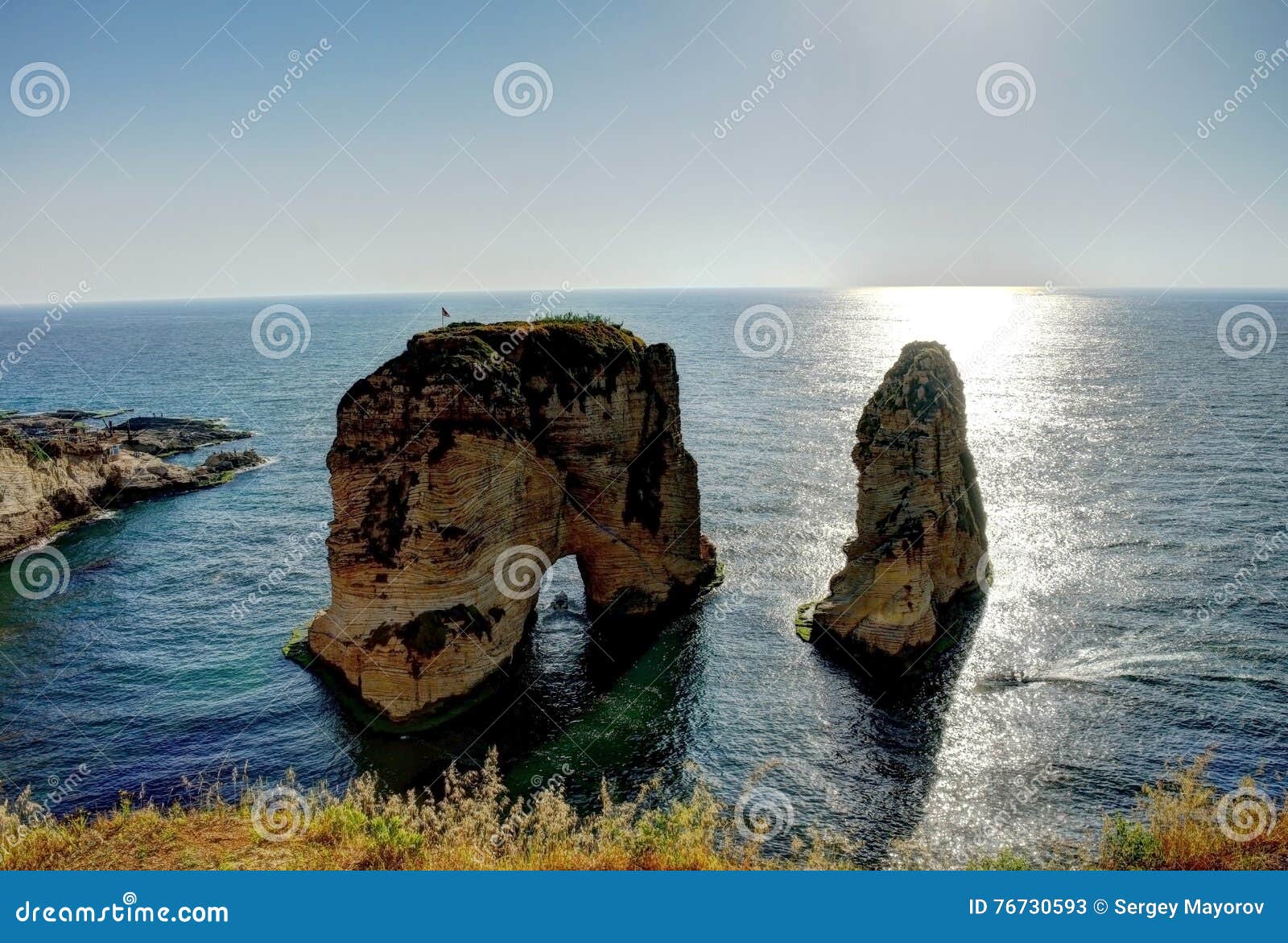 Raouche or Pigeon Rock, Beirut, Lebanon Stock Image - Image of mountain ...