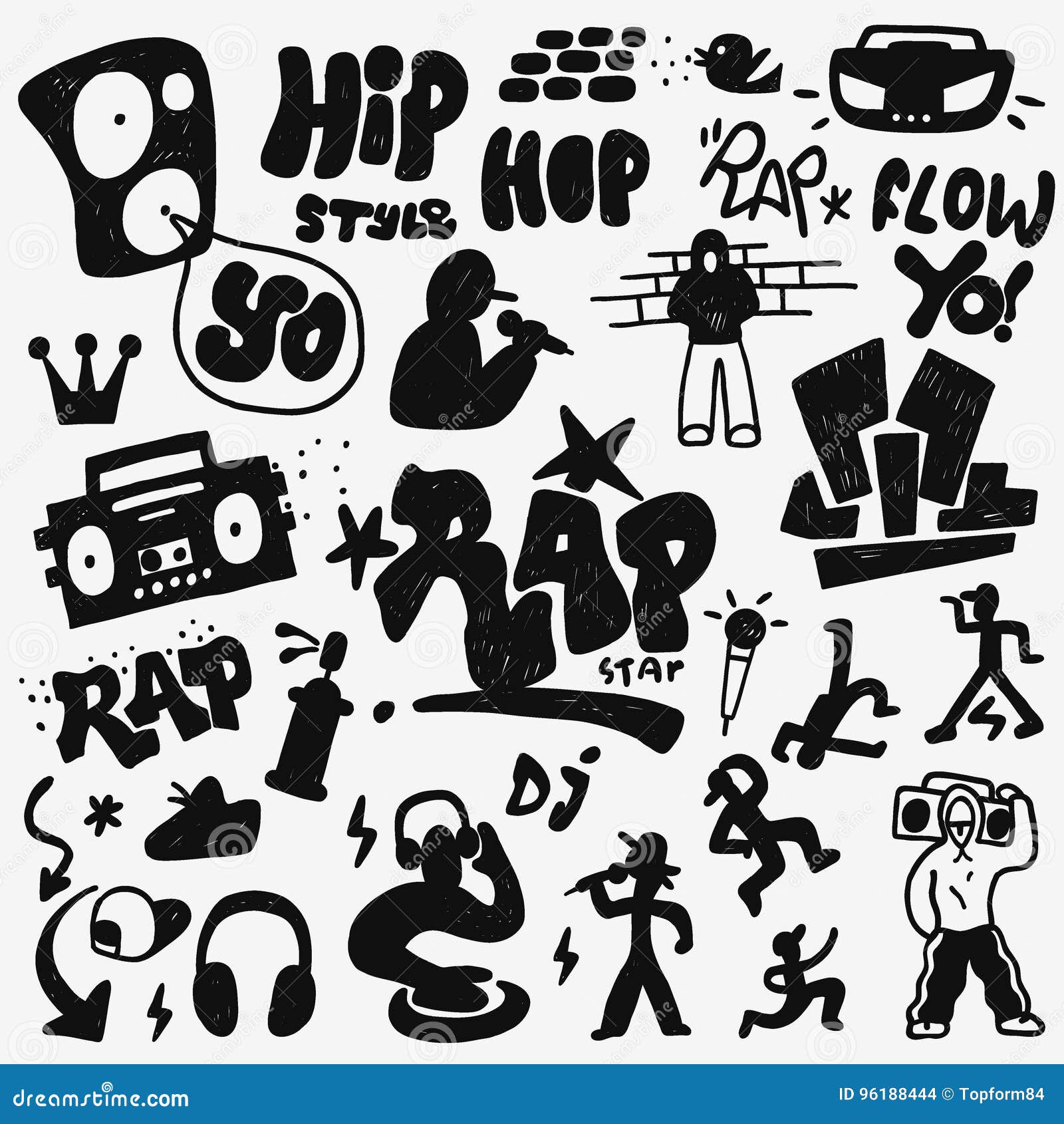 Rap doodles set stock vector. Illustration of symbols - 96188444