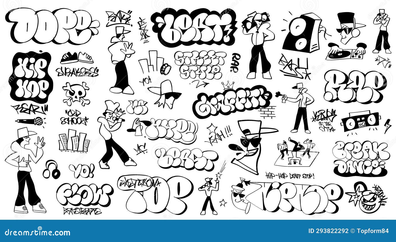 Rap Graffiti Lettering Doodles Vector Background ,isolated Design ...