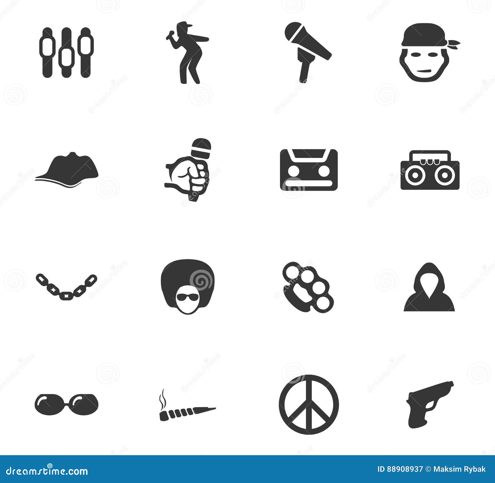 Rap Hip Hop Music Icons Set Stock Illustration - Illustration of ...