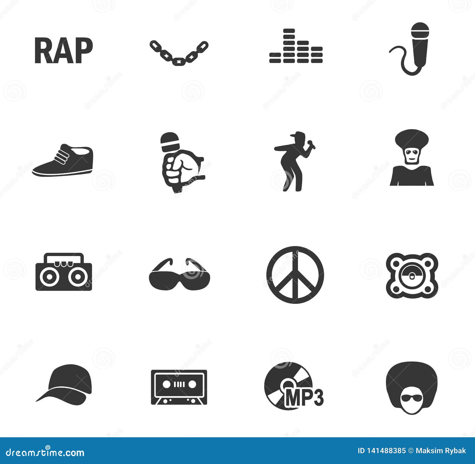 Rap icon set stock vector. Illustration of singer, symbol - 141488385