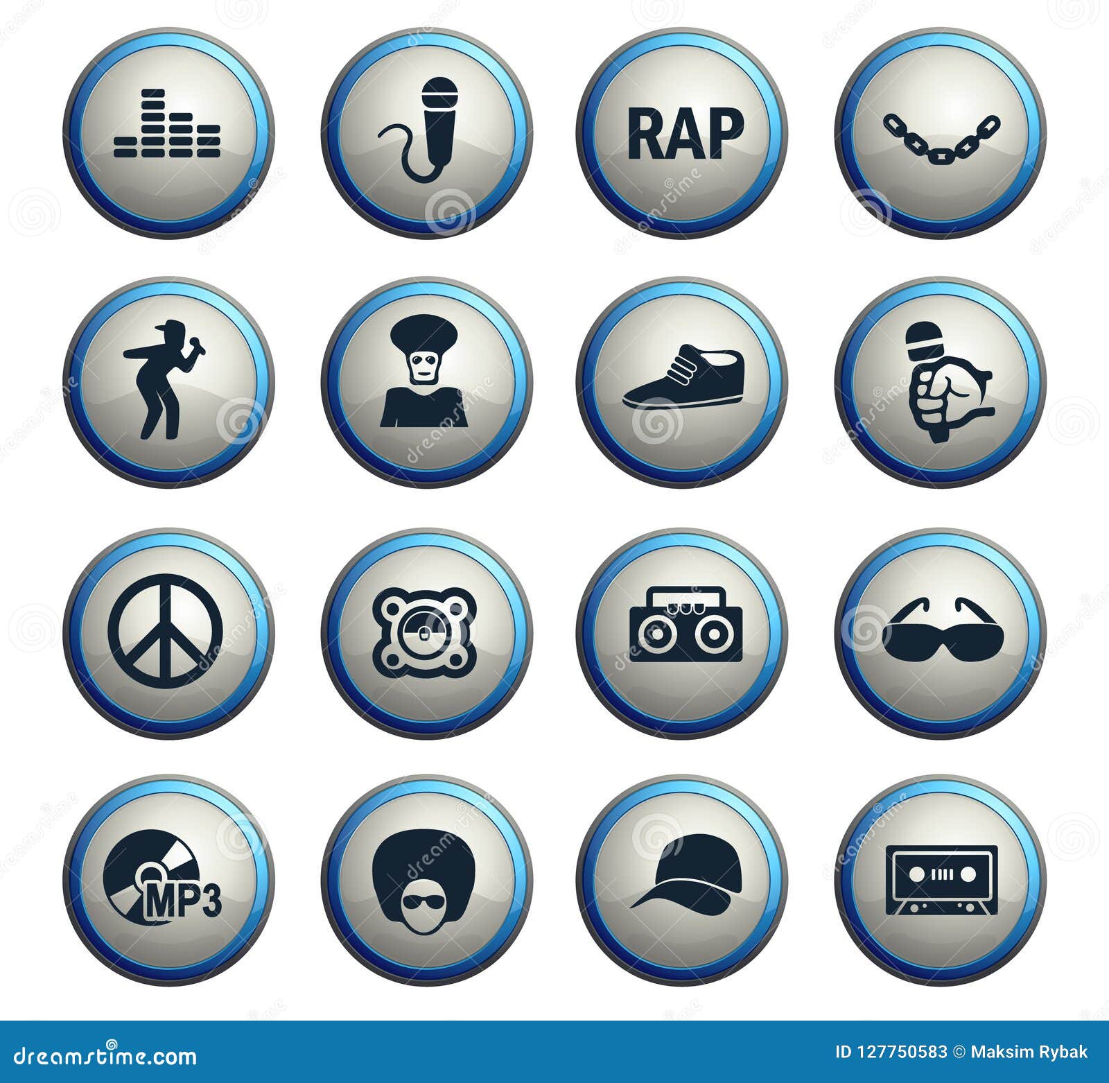 Rap icon set stock vector. Illustration of disk, hand - 127750583