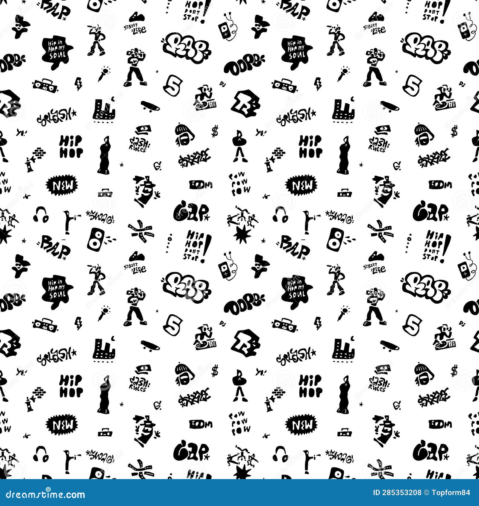 Rap Music ,graffiti, Street Style -seamless Pattern, Sign and Symbol ...