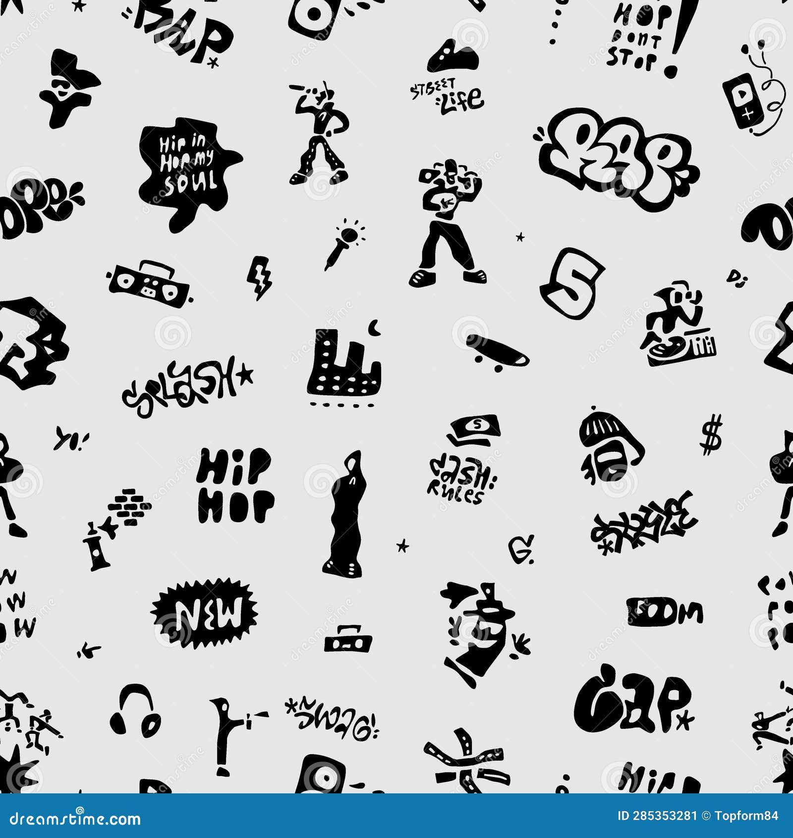 Rap Music ,graffiti, Street Style -seamless Pattern, Sign and Symbol ...