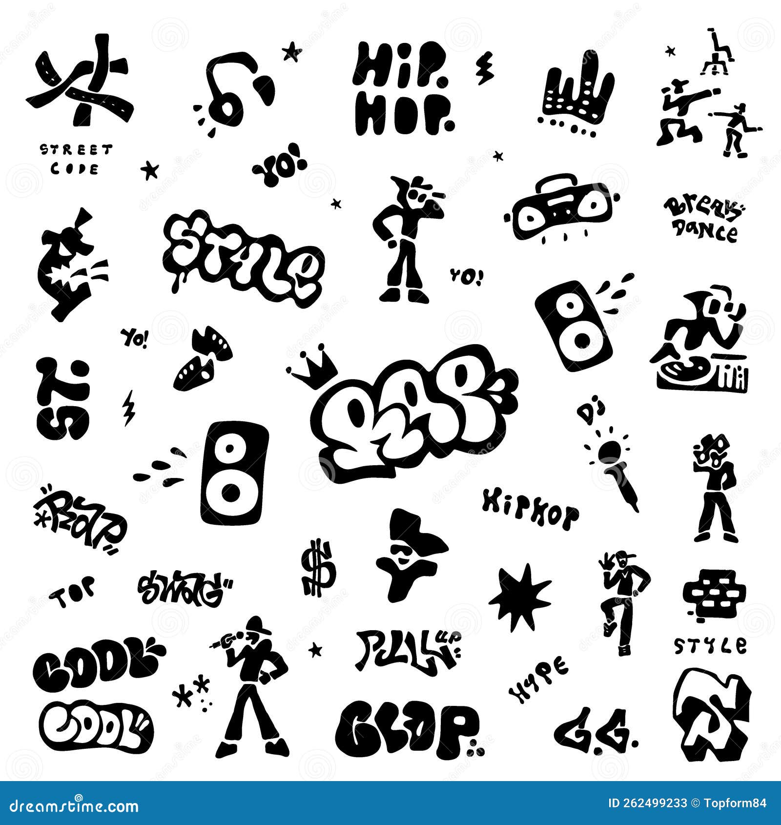 Rap Music, Graffiti, Street Style - Vector Icon Set Stock Vector ...
