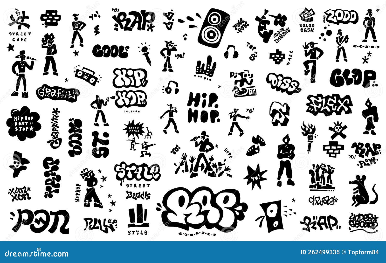 Rap Music, Graffiti, Street Style - Vector Icon Set Stock Vector ...