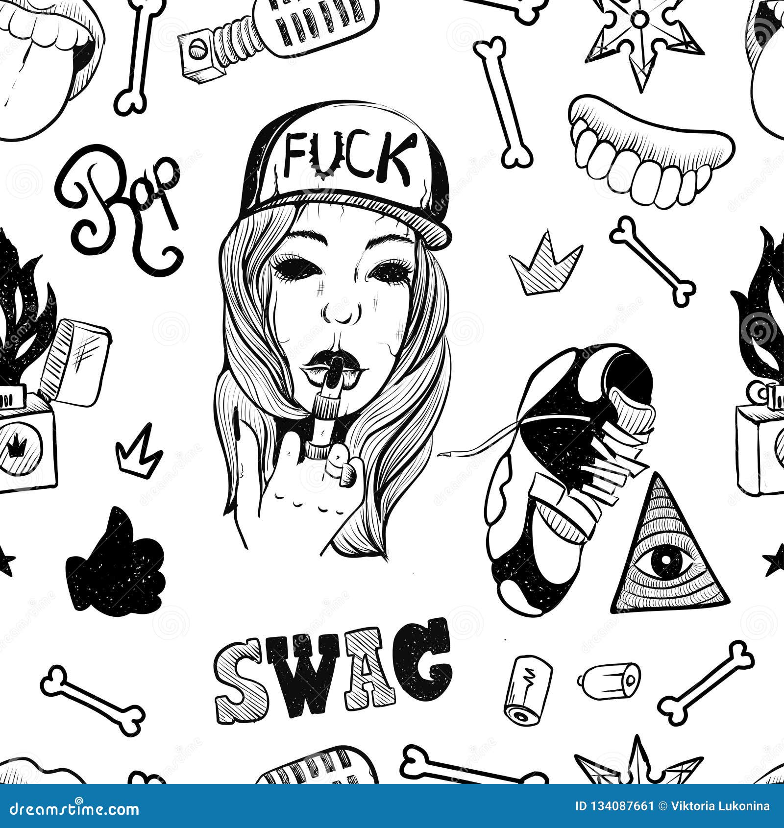 Rap Music. Hip Hop Doodle Pattern with Rap Attributes Stock Vector ...