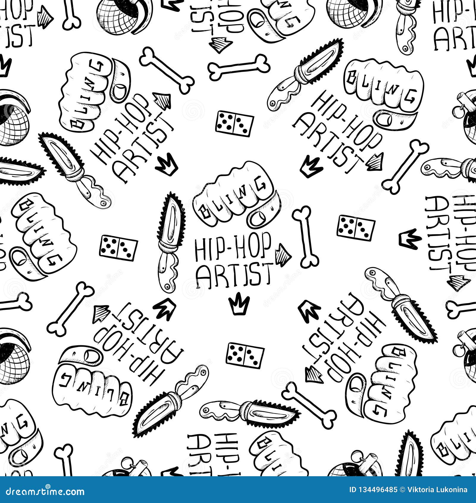 Rap Music. Hip Hop Doodle Pattern with Rap Attributes Stock Vector ...