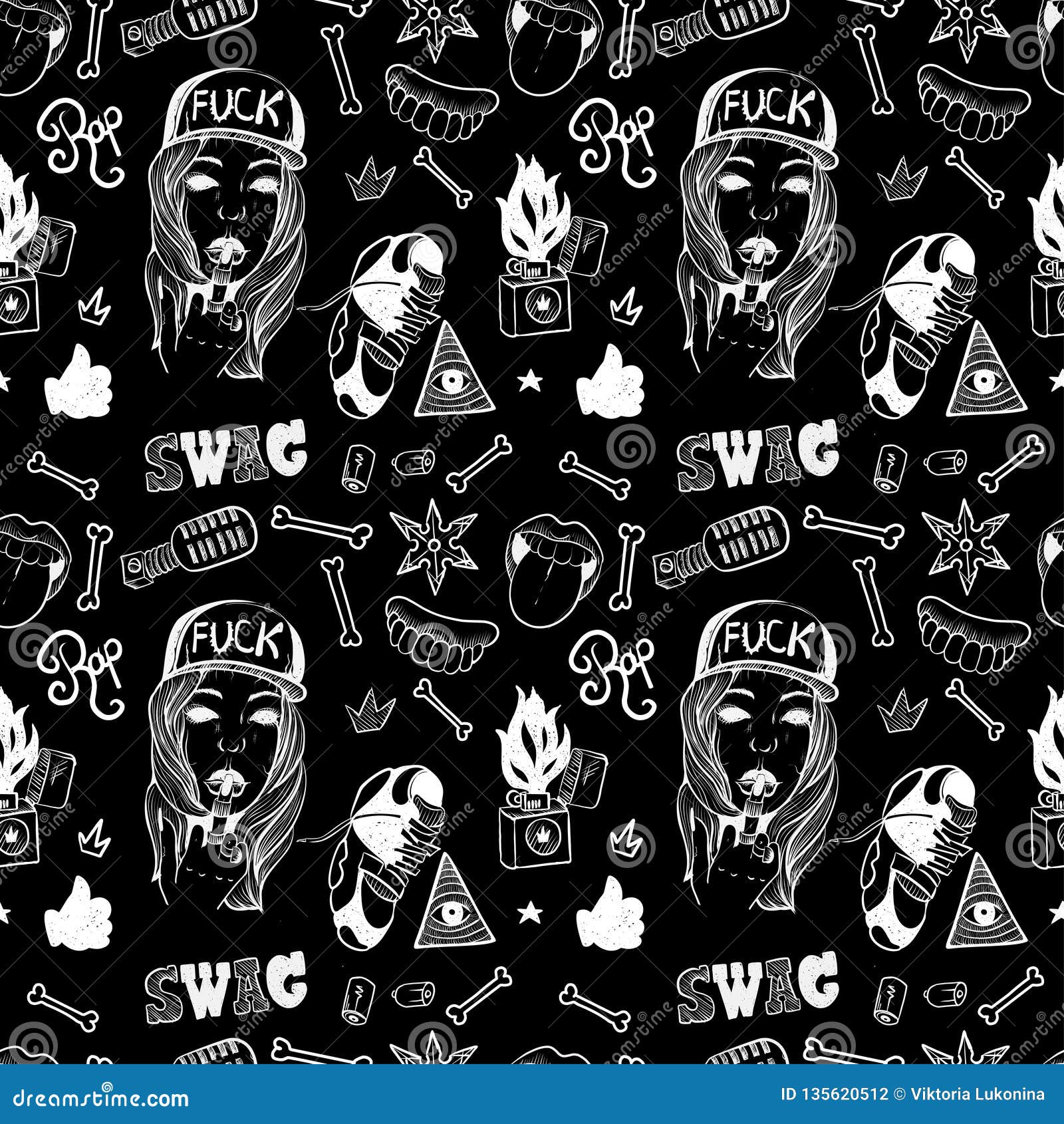 Rap Music. Hip Hop Doodle Pattern with Rap Attributes Stock Vector ...